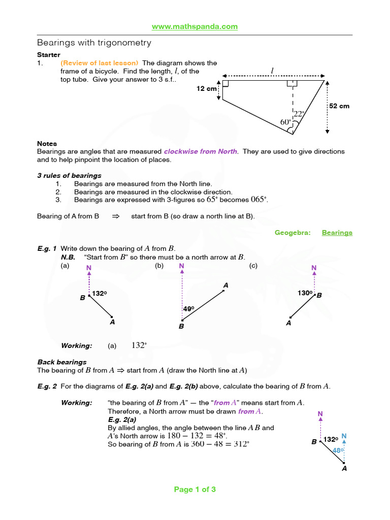 Bearings & Trigonometry Guide | PDF | Trigonometry | Elementary Mathematics