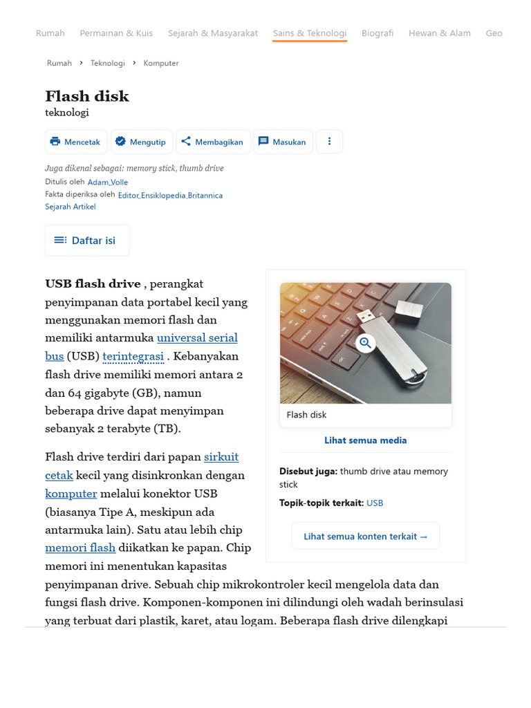 Flashdisk USB - Definisi, Sejarah, & Fakta - Inggris | PDF
