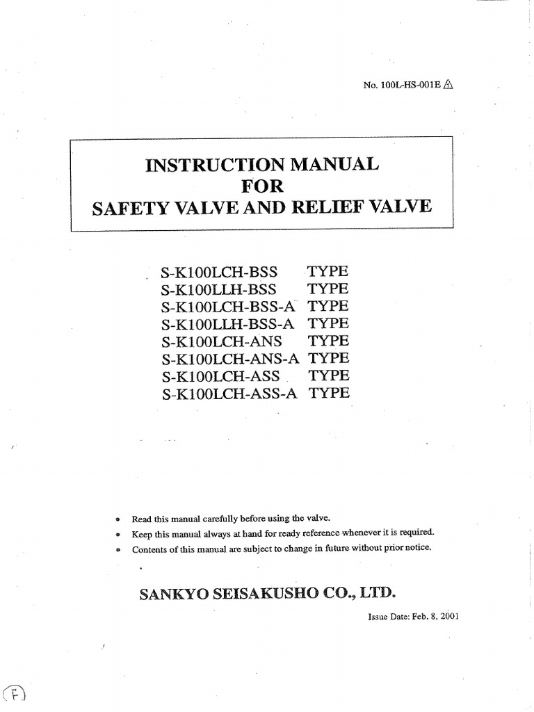 Instruction Manual For Safety Valve and Relief Valve | PDF