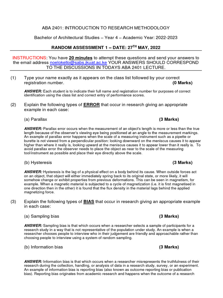 ABA 2401 - Random Assessment 1 | PDF | Bias | Sampling (Statistics)