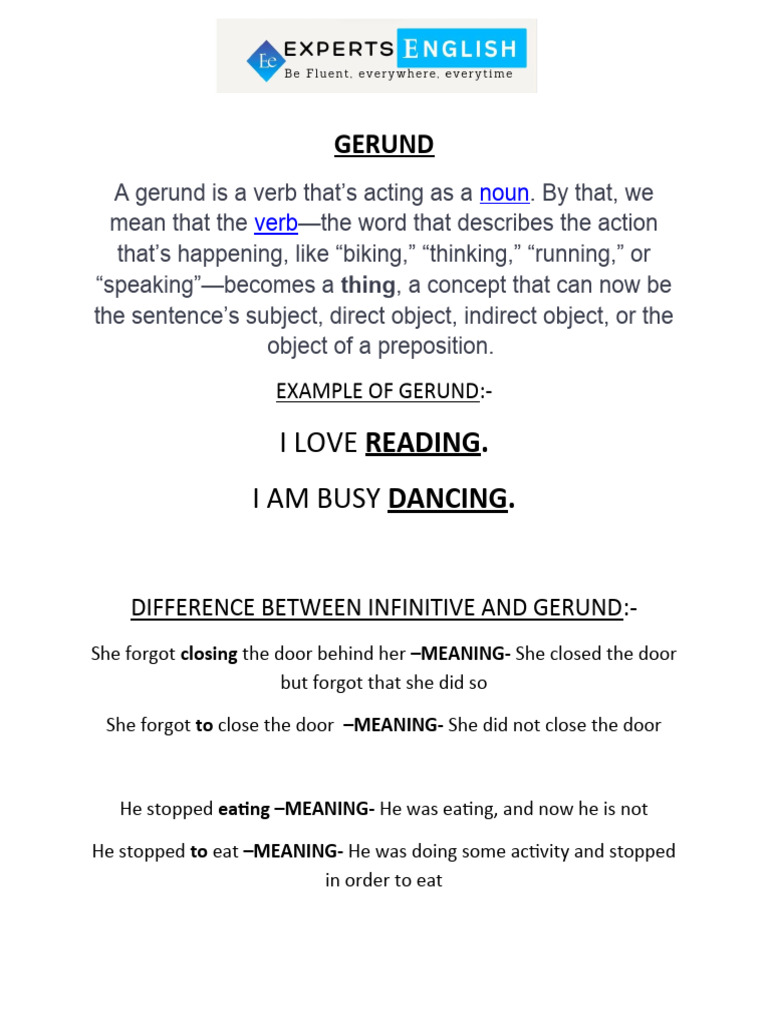 Gerund | PDF | Language Arts & Discipline | Foreign Language Studies