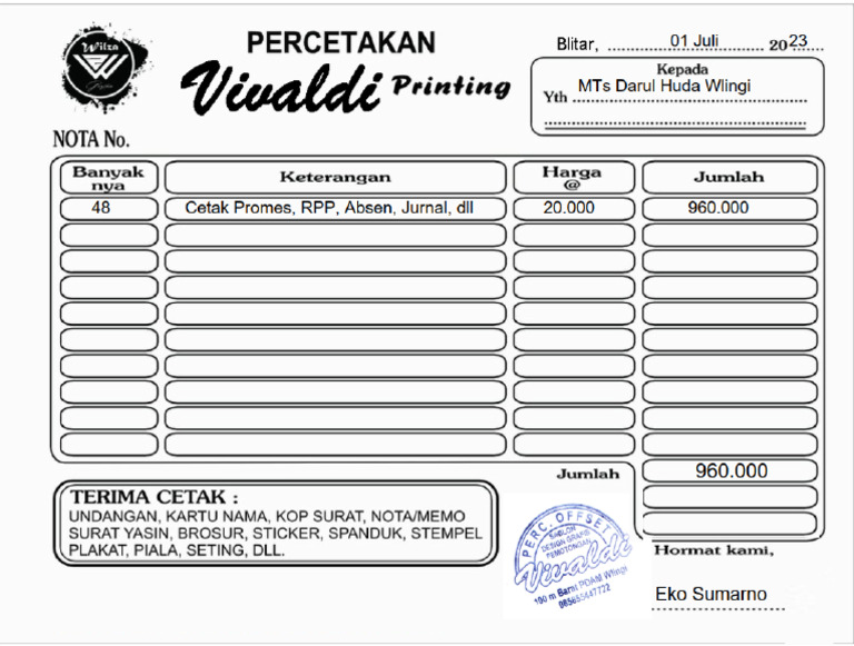NOTA PERCETAKAN | PDF