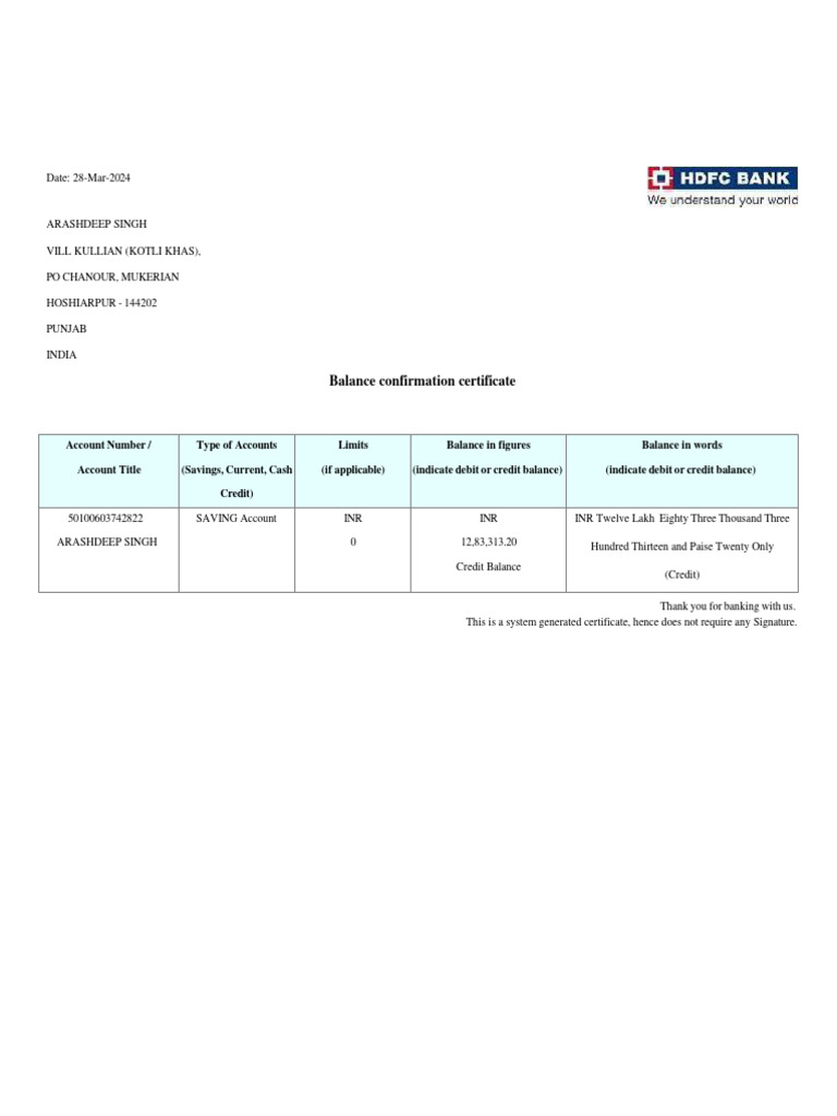 Bank Balance Certificate and FDs | PDF | Deposit Account | Private Sector