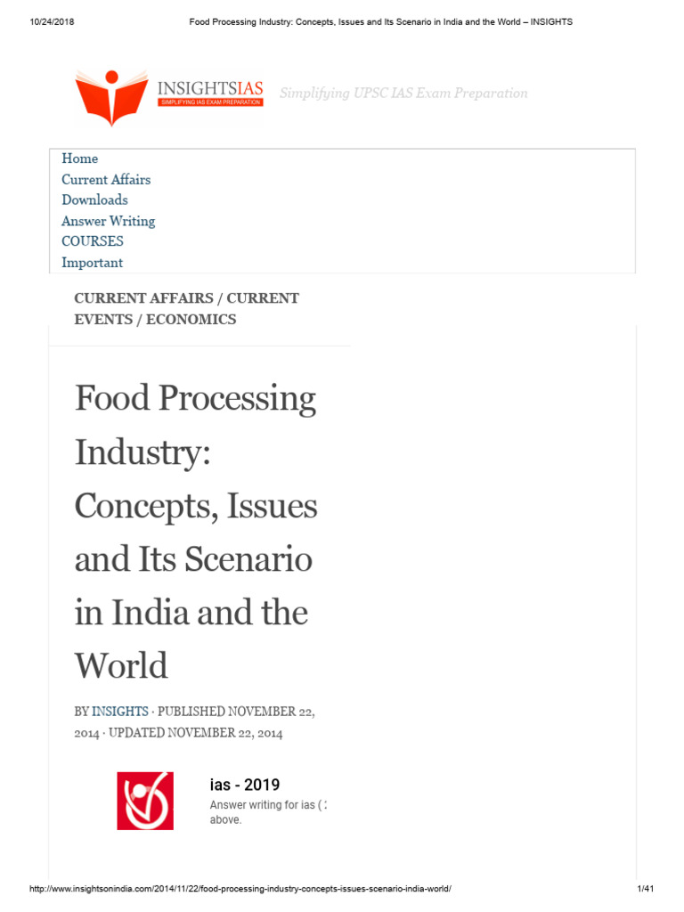 Food Processing Industry - Concepts, Issues and Its Scenario in India ...