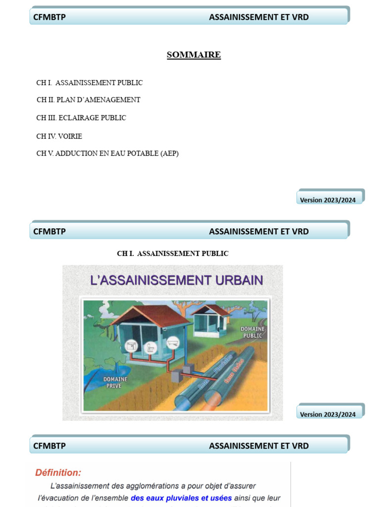 Cours VRD Et Assainissement 2023 Final 02.11.2023 | PDF | Assainissement | Sciences de l ...