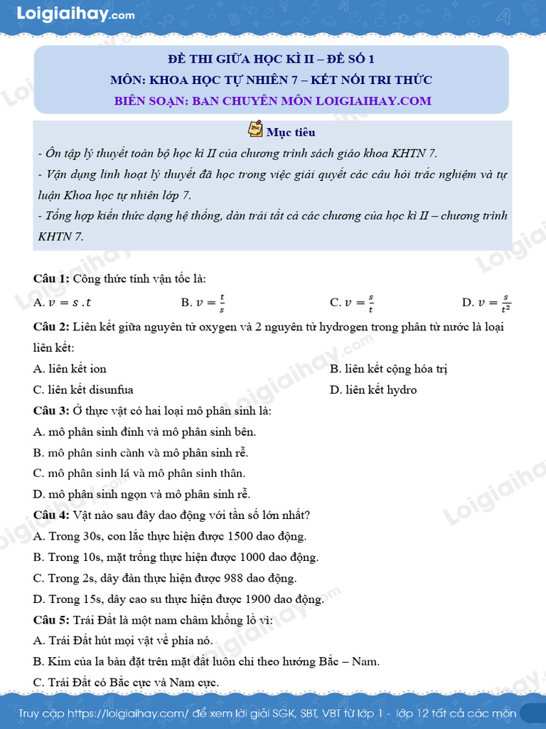 de-thi-giua-ki-2-khtn-7-ket-noi-tri-thuc-de-so-1-1675160467 | PDF