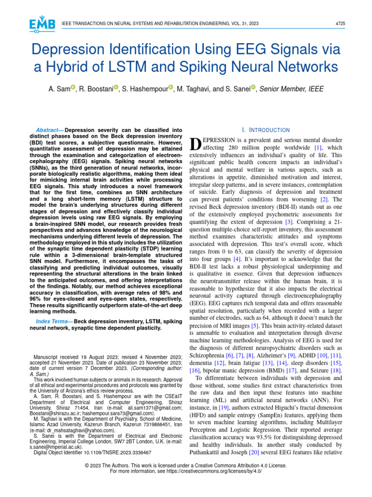 Depression Identification Using EEG Signals Via A Hybrid of LSTM and ...