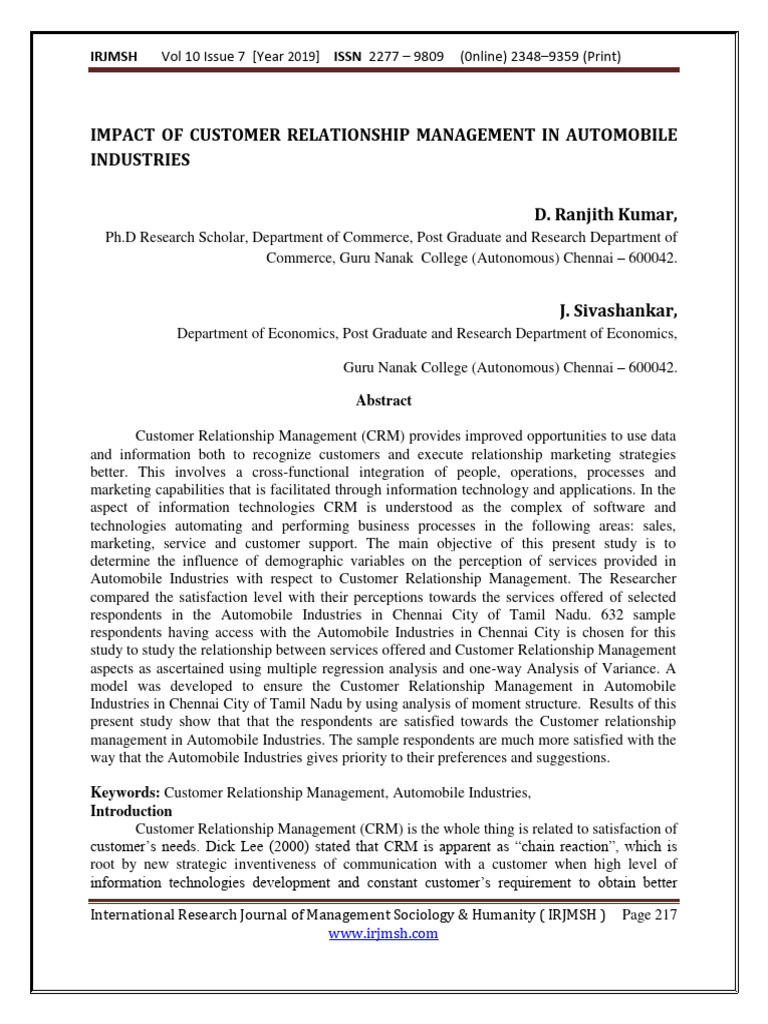 Impact of Customer Relationship Manageme | PDF | Customer Relationship ...