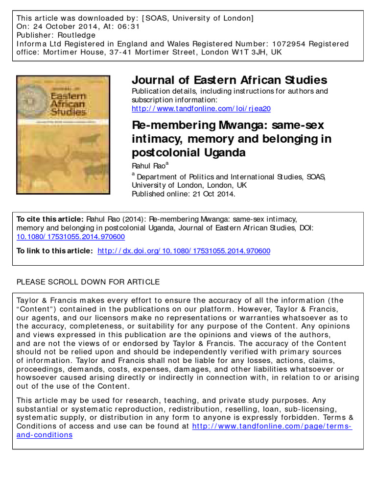 Re Membering Mwanga Same Sex Intimacy Me | PDF | Uganda | Martyr