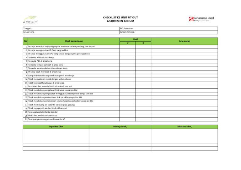 CHECKLIST K3 FIT OUT | PDF