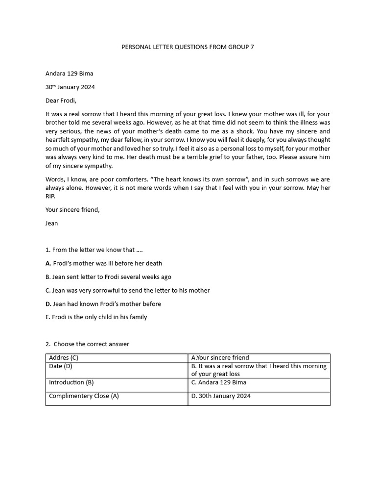 Personal Letter Questions From Group 7 | PDF