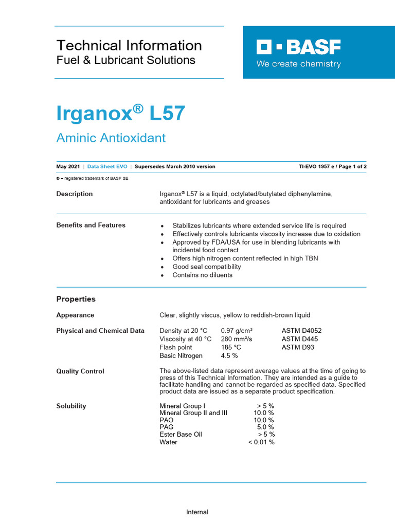 Irganox L57 - TDS (May 2021) v2 | PDF | Lubricant | Liquids