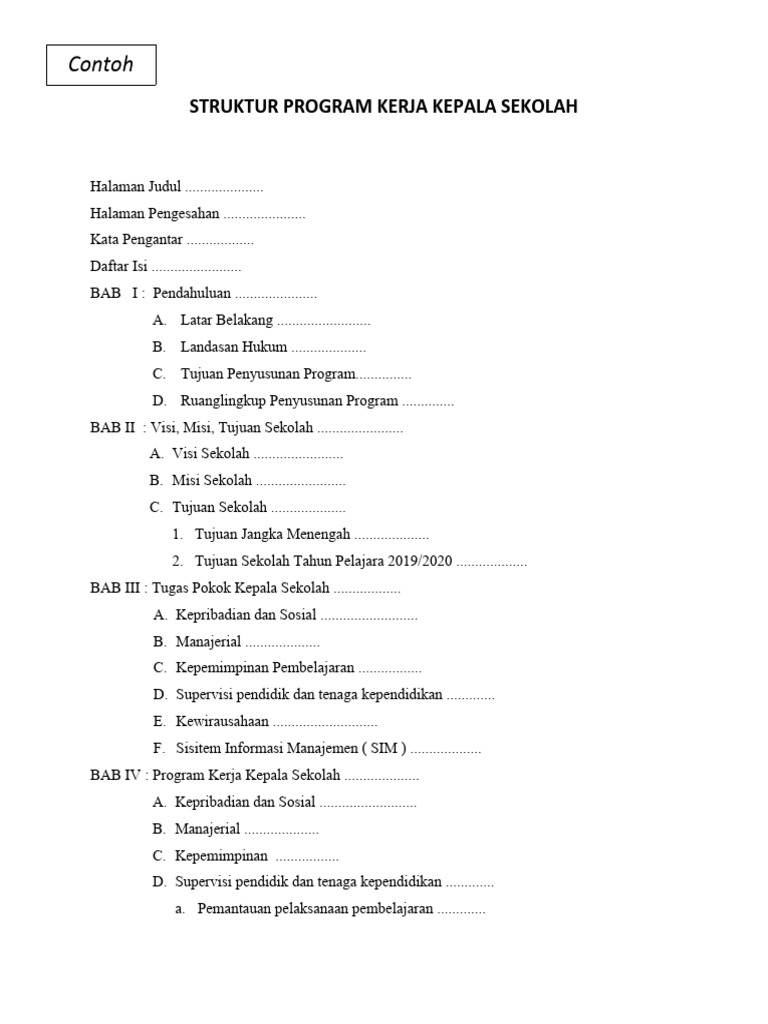 Program Kerja Kepala Sekolah 2019/2020 | PDF