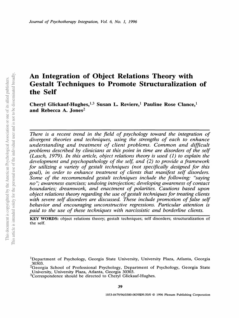 An Integration Of Object Relations Theor Pdf Gestalt Therapy Psychotherapy