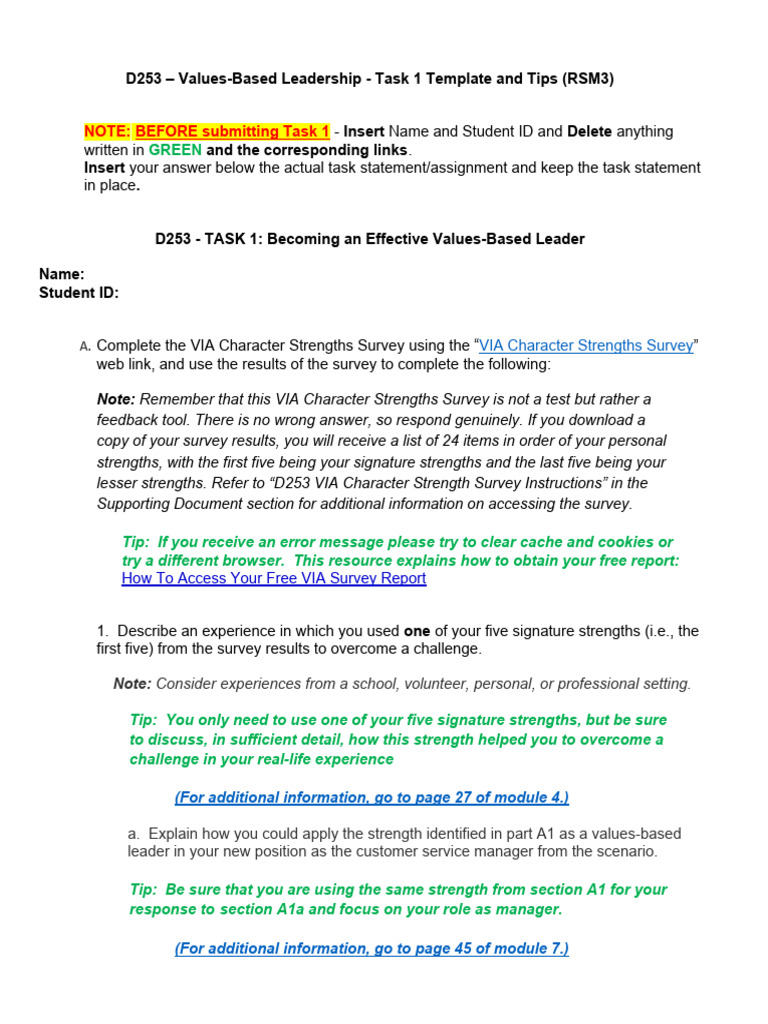 D253 Task 1 Template RSM3 | PDF | Leadership | Information