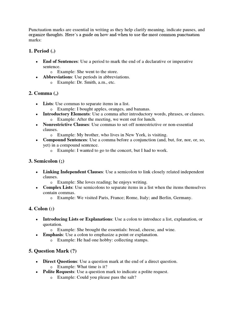 How And When To Use Punctuation Pdf Comma Syntax 