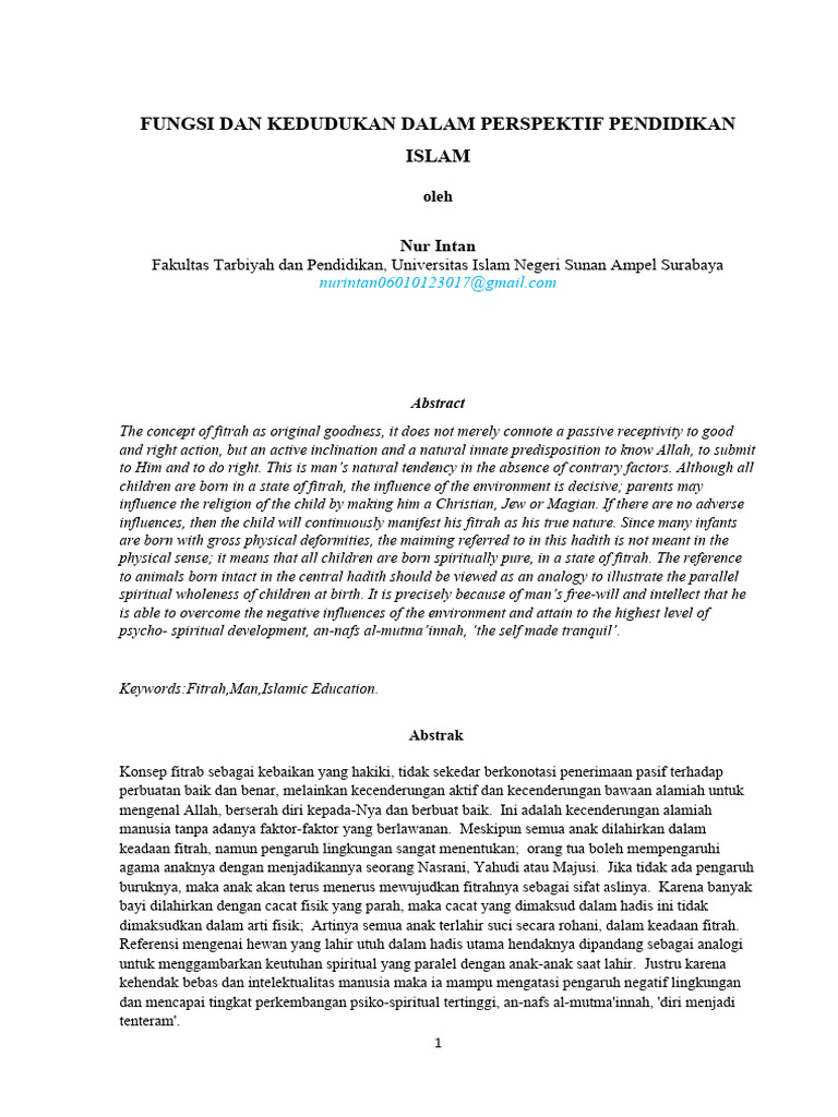Fitrah Manusia dalam Pendidikan Islam | PDF