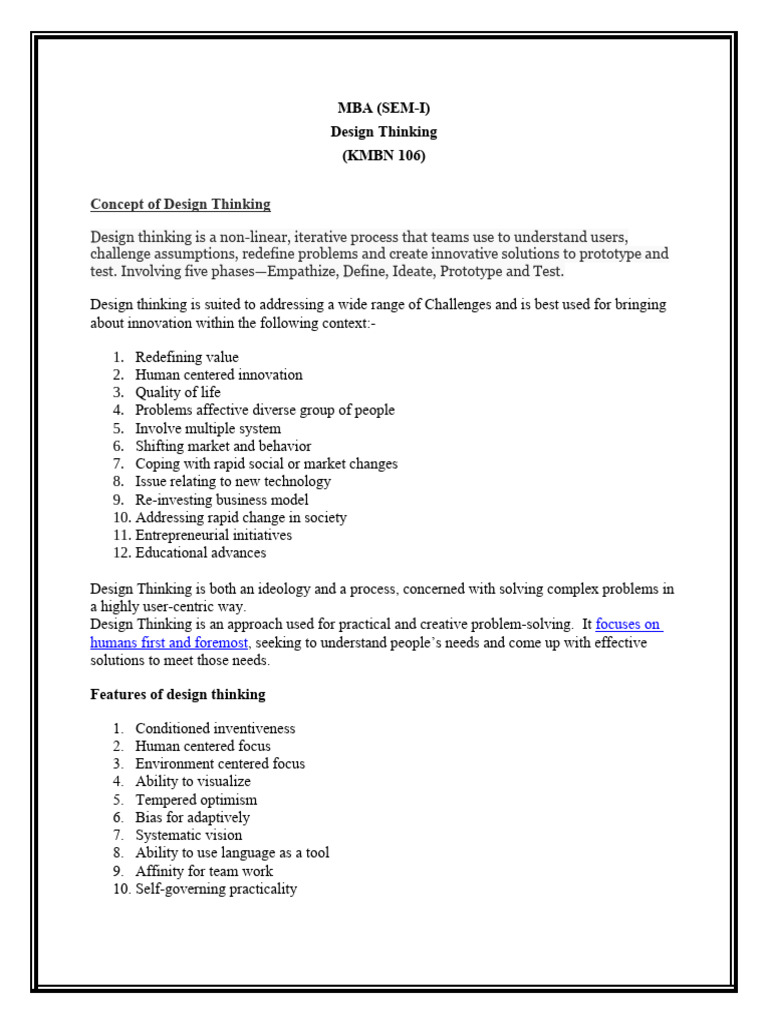 Design Thinking Unit 1 | PDF | Design Thinking | Creativity