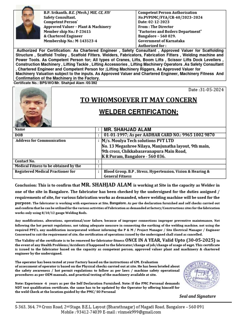 Welder Operator - Shahjad Alam - 392 | PDF | Engineering