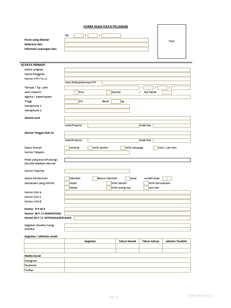 Form Isian Data Pelamar New | PDF