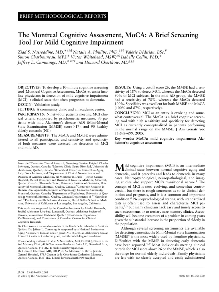 Moca | PDF | Dementia | Sensitivity And Specificity