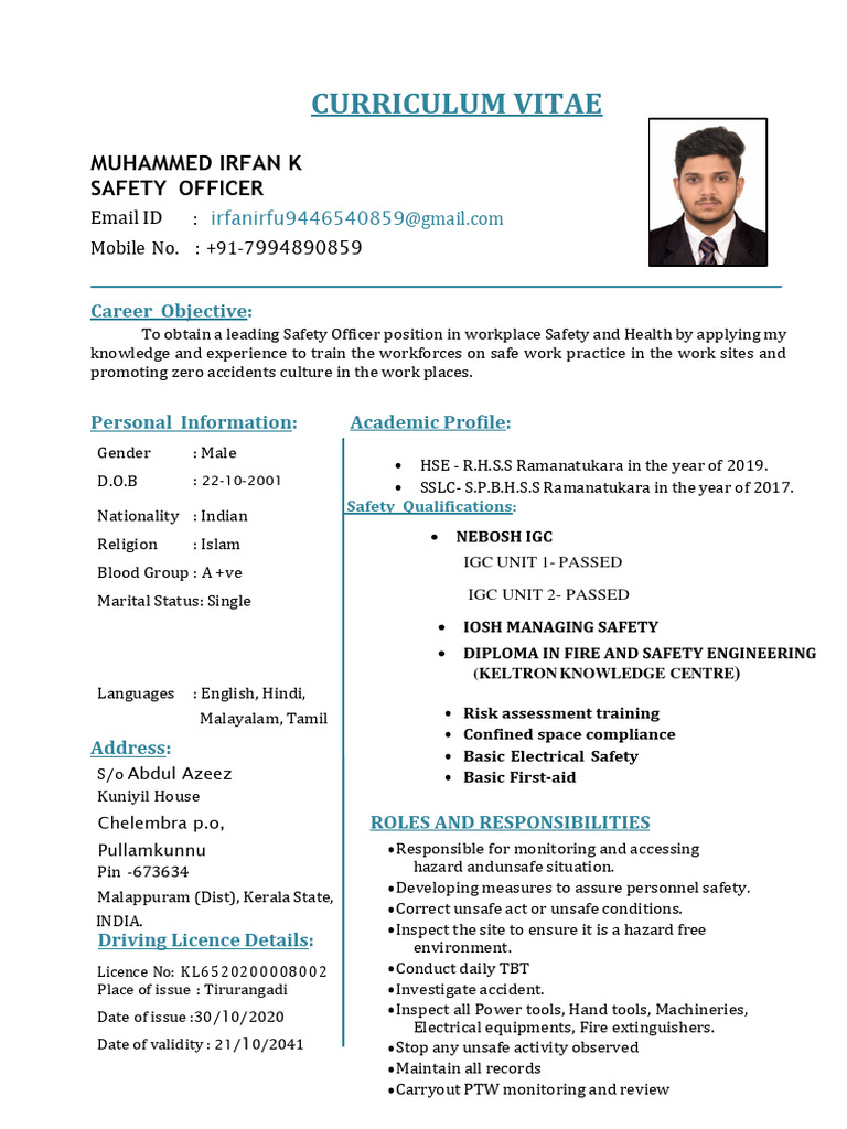 CV Irfan | PDF | Safety