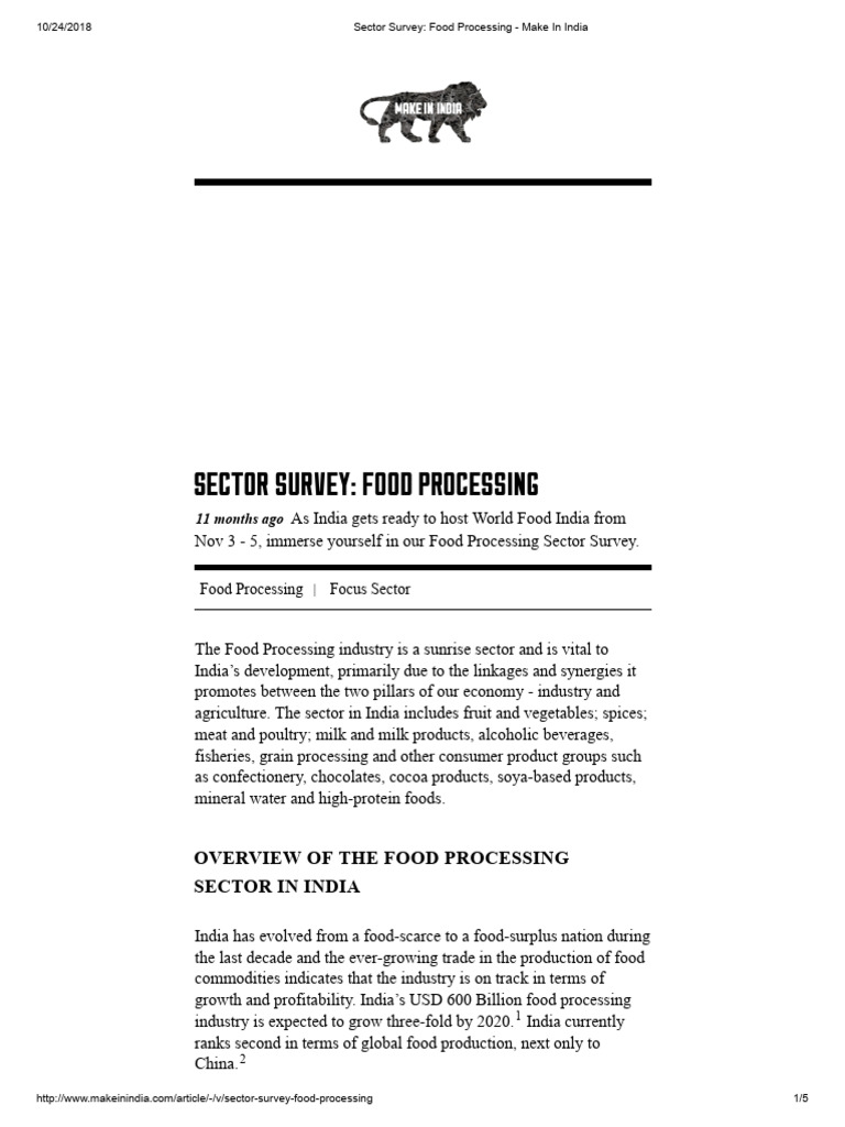 Sector Survey_ Food Processing - Make in India | Download Free PDF ...