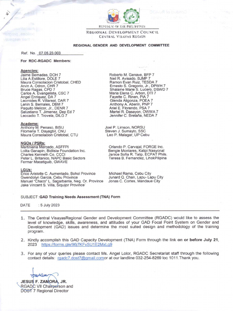 GAD Training Needs Assessment TNA Form | PDF