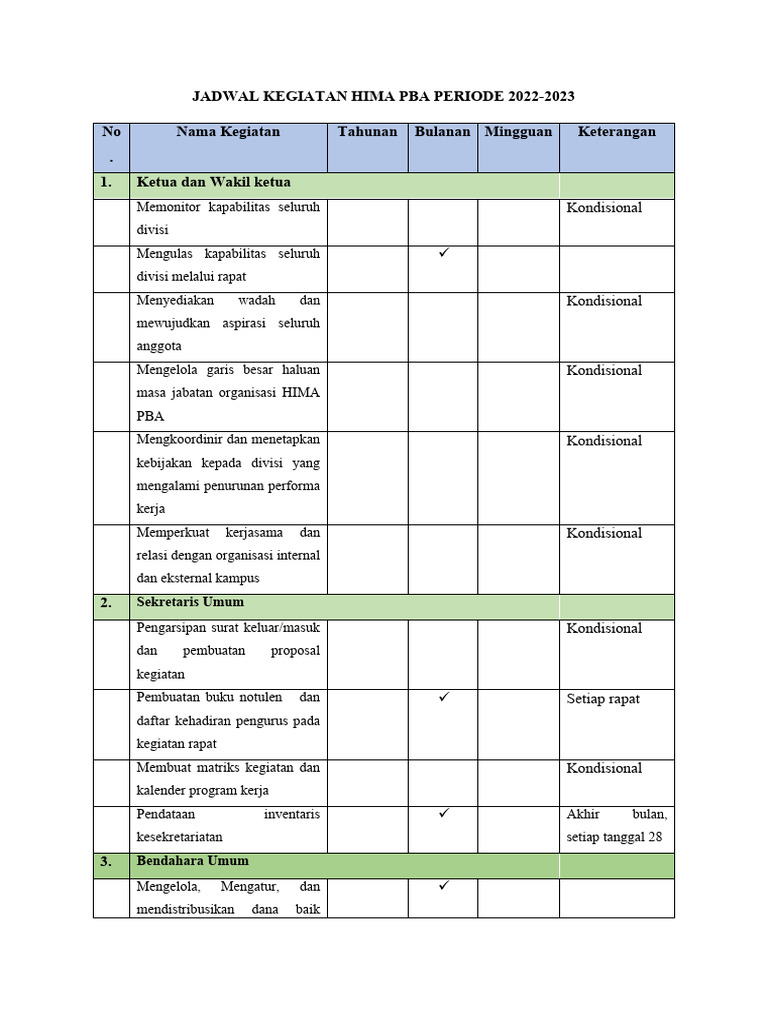Jadwal Kegiatan Hima Pba Periode 2022 | PDF
