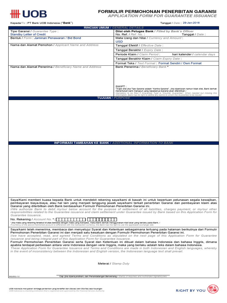Formulir Permohonan Penerbitan Garansi | PDF