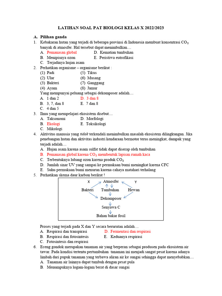 Latihan Soal Pat Biologi Kelas X 2022 | PDF