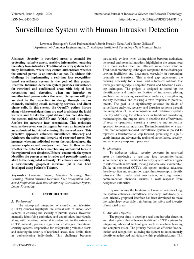 Surveillance System with Human Intrusion Detection | PDF | Computer ...