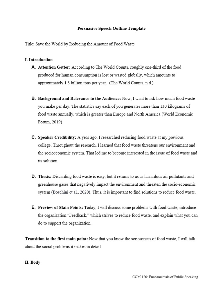 Persuasive Speech Outline Template | PDF | Climate Change | Waste