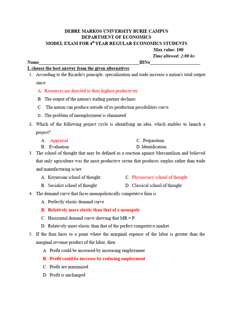 Model Exam | PDF | Money | Labour Economics