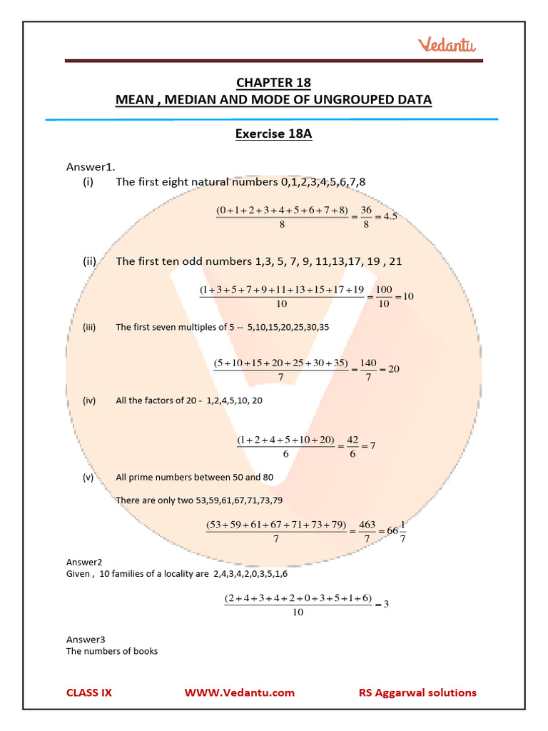 RS Aggarwal Class 9 Solutions Chapter-18 Mean, Median and Mode of Ungrouped Data | PDF | Mean ...
