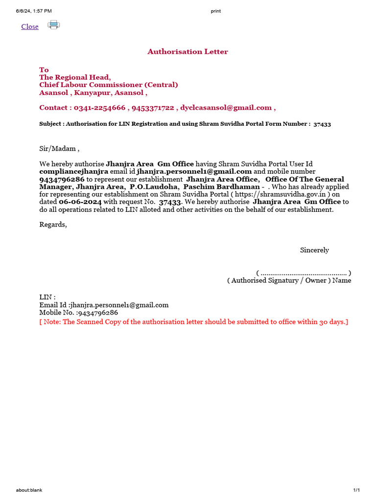 Authorization letter of CLC | PDF