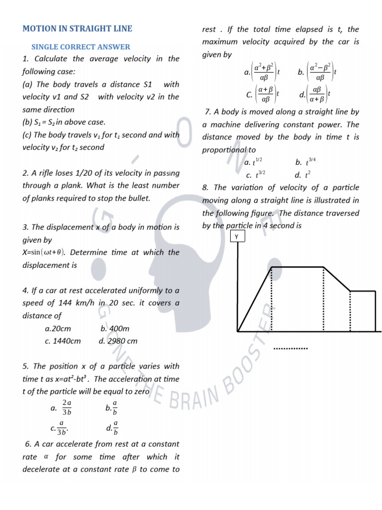 MOTION IN STRAIGHT LINE | Download Free PDF | Acceleration | Velocity