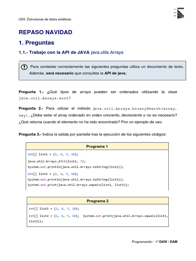 PROG UD5 Repaso Navidad Mitad1 | PDF | Java (lenguaje de programación) | Programación de ...