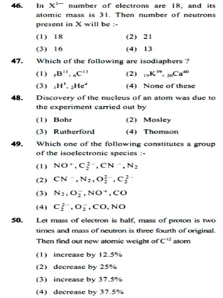 Atomic Structure, Set S | PDF | Atoms | Electron