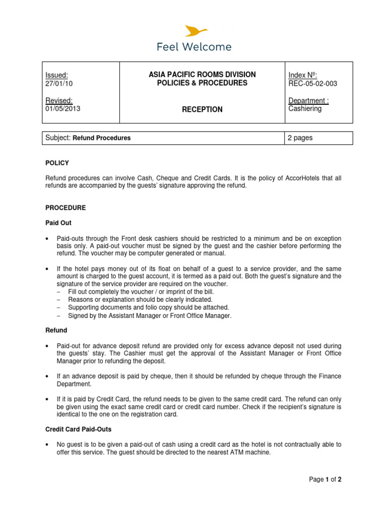 Rec-05-02-003 - Refund Procedures | PDF | Credit Card | Cheque