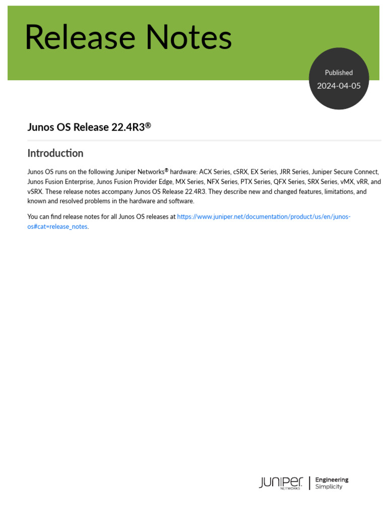 Junos Release Notes 22.4r3 | PDF | Virtual Private Network | Networking