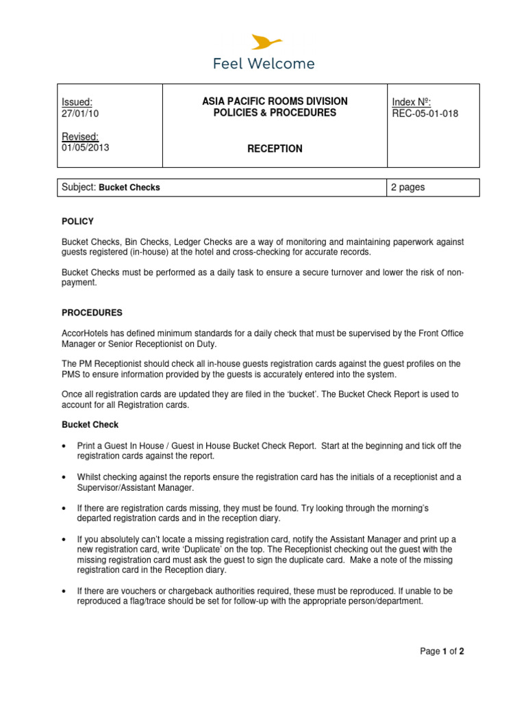 Rec-05-01-018 - Bucket Checks | PDF | Finance & Money Management