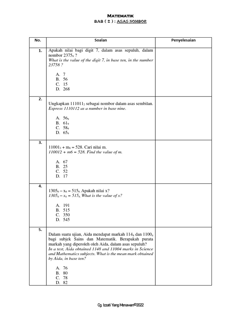 Bab 2 Asas Nombor | PDF Bab 2 Asas Nombor | PDF