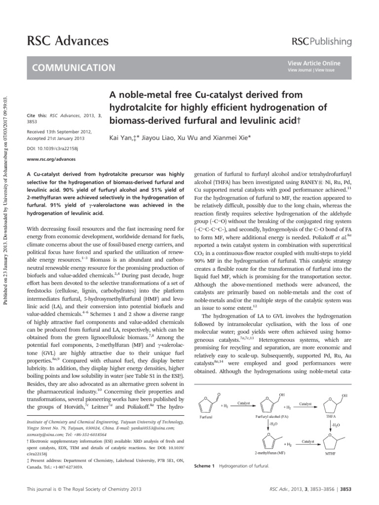 A Noble-Metal Free Cu-Catalyst Derived From | PDF | Catalysis ...