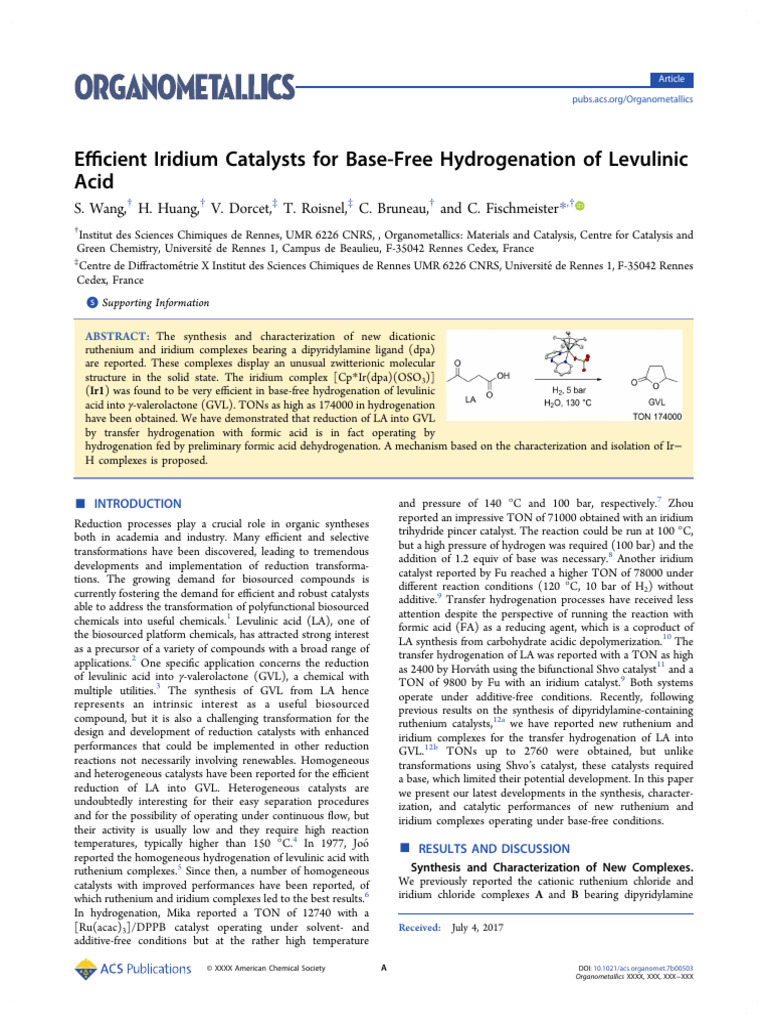 Efficient Iridium Catalysts For Base-Free Hydrogenation of Levulinic ...