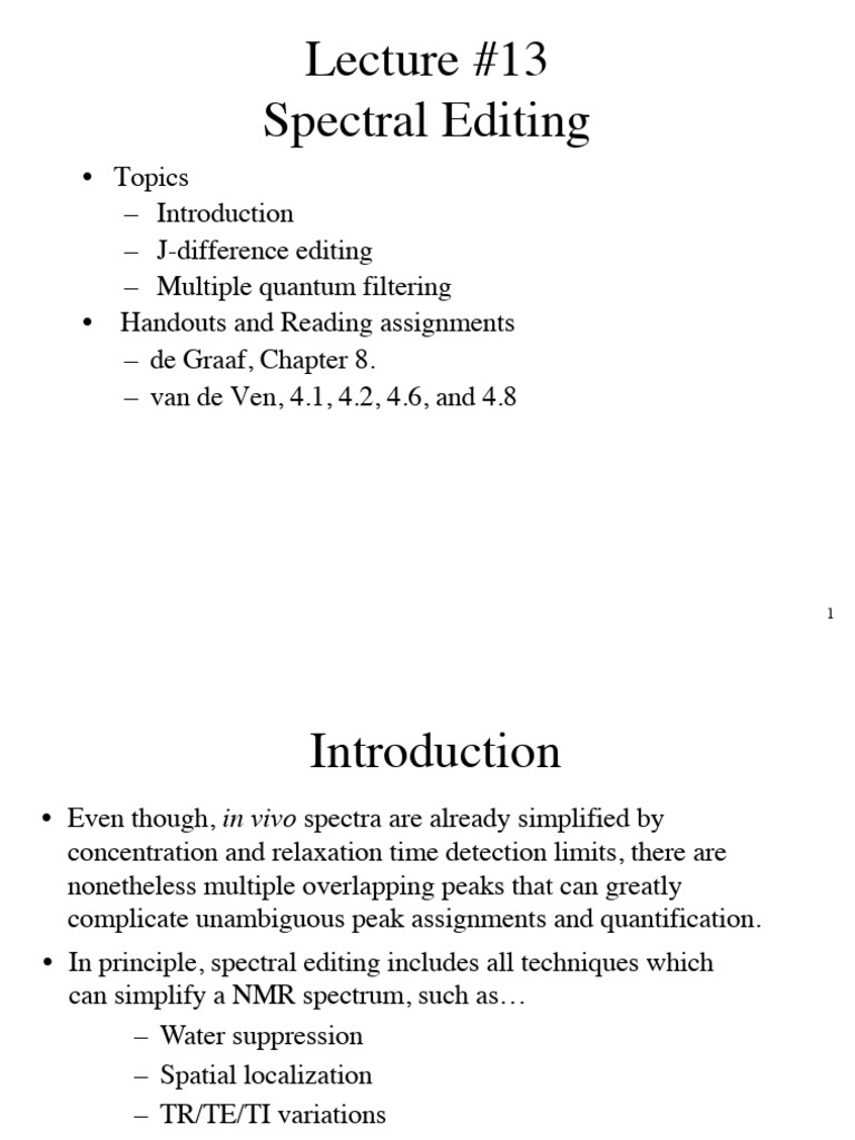 Lecture13 2019 Spectral Editing | PDF | Nuclear Magnetic Resonance ...