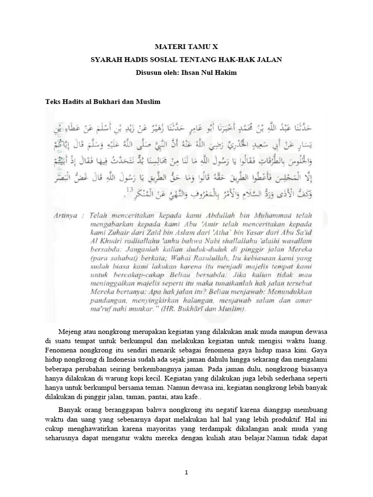 Materi Tamu 10-Syarah Hadis Nongkrong Dijalan | PDF