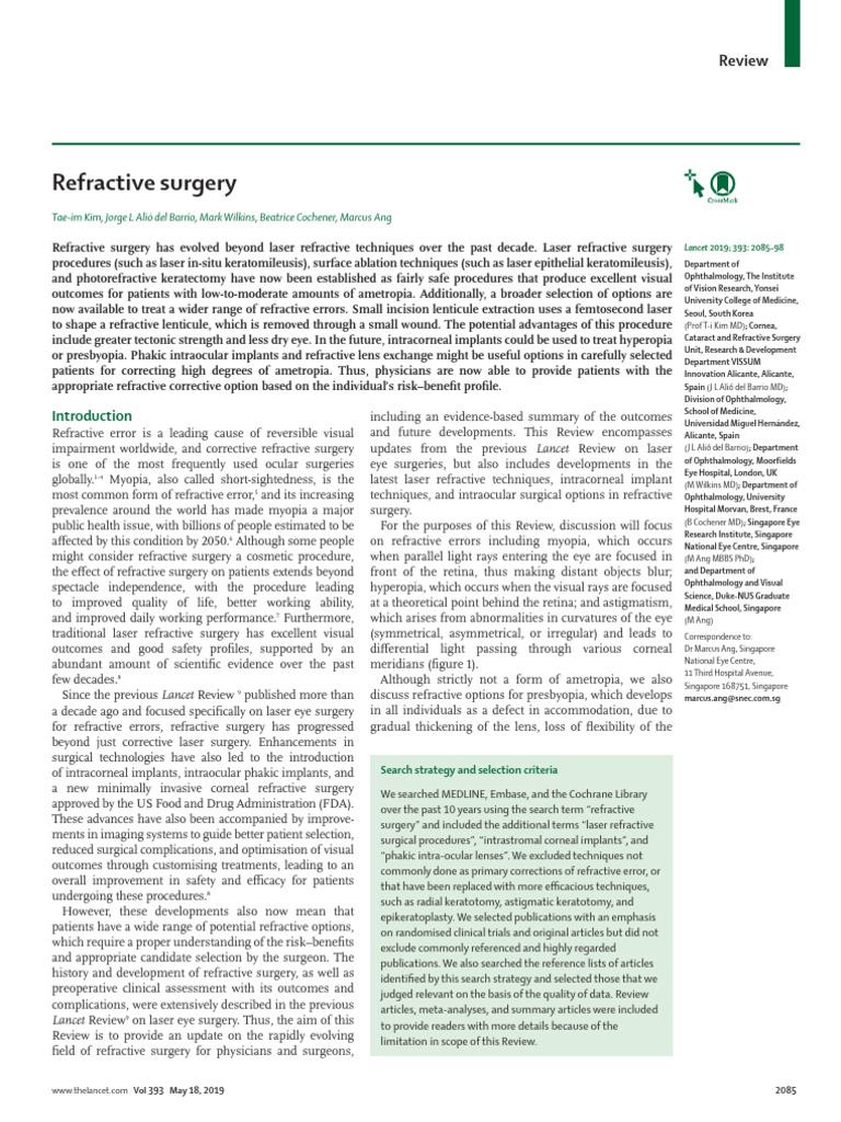 Refractive Surgery - The Lancet | PDF | Cornea | Myopia