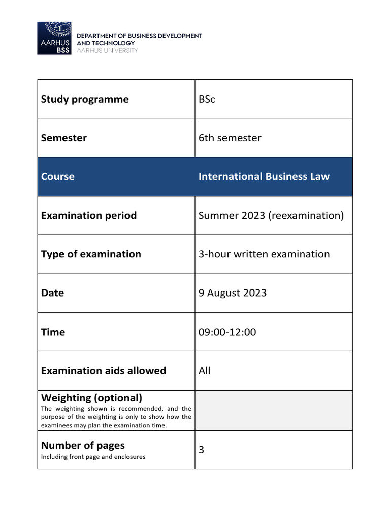 International Business Law Exam Practice Assigment No. 2 - 25 April ...