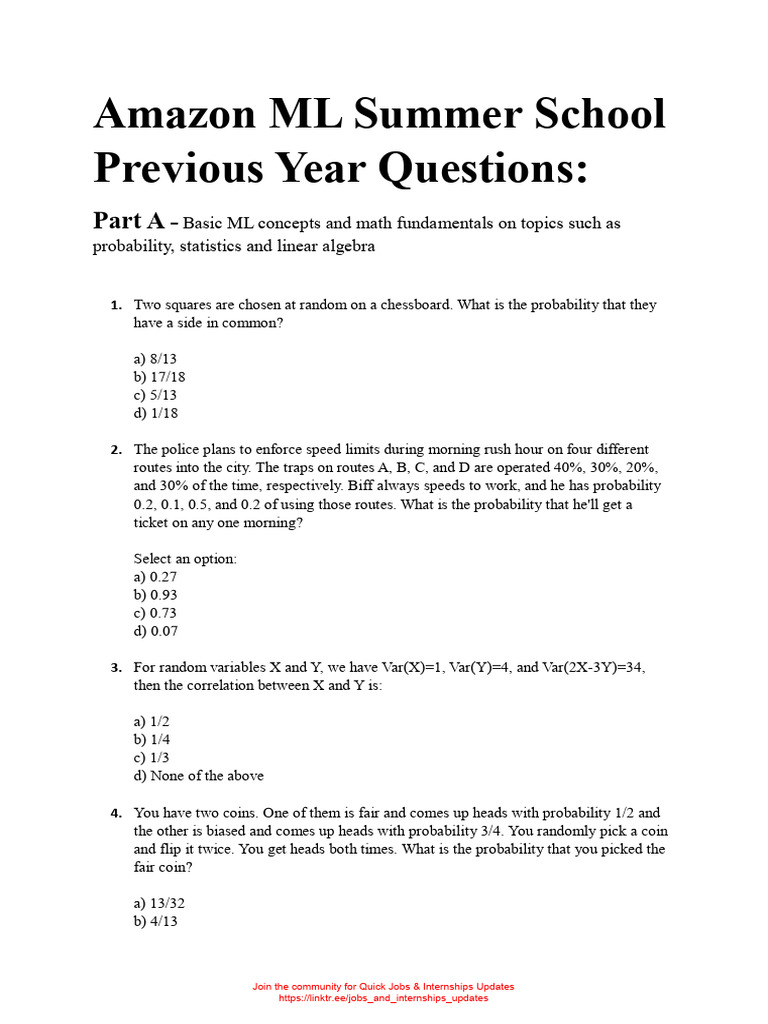 Amazon ML Summer School PYQ 2025 | PDF | Estimator | Bias Of An Estimator